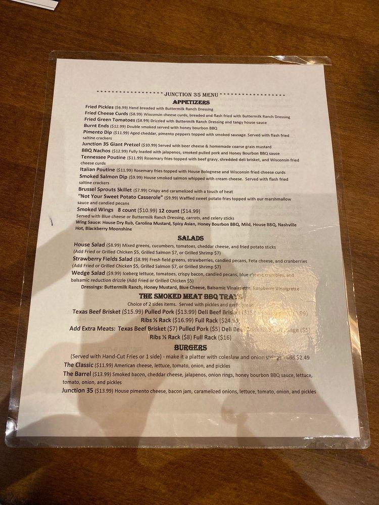 Menu at Junction 35 Spirits BBQ, Pigeon Forge
