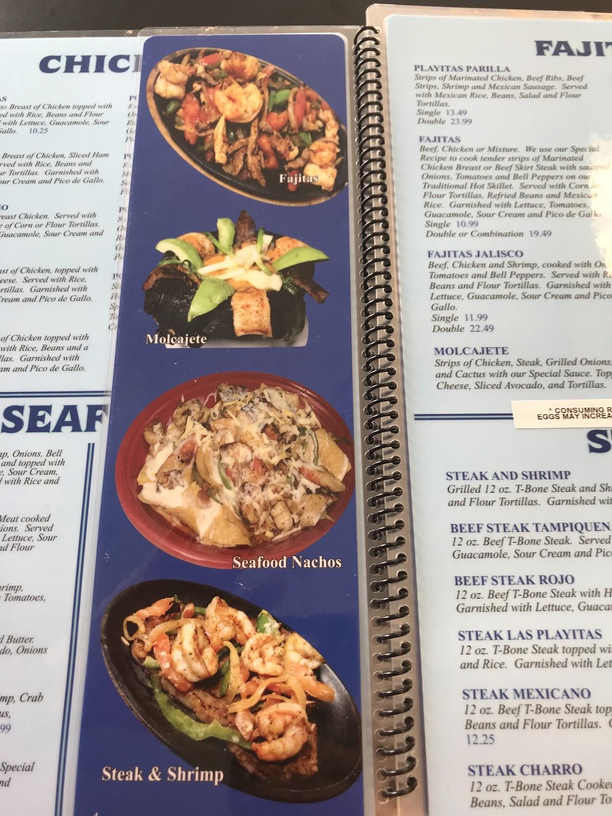 Menu at Las Playitas restaurant, Batesville, 350 Harrison St