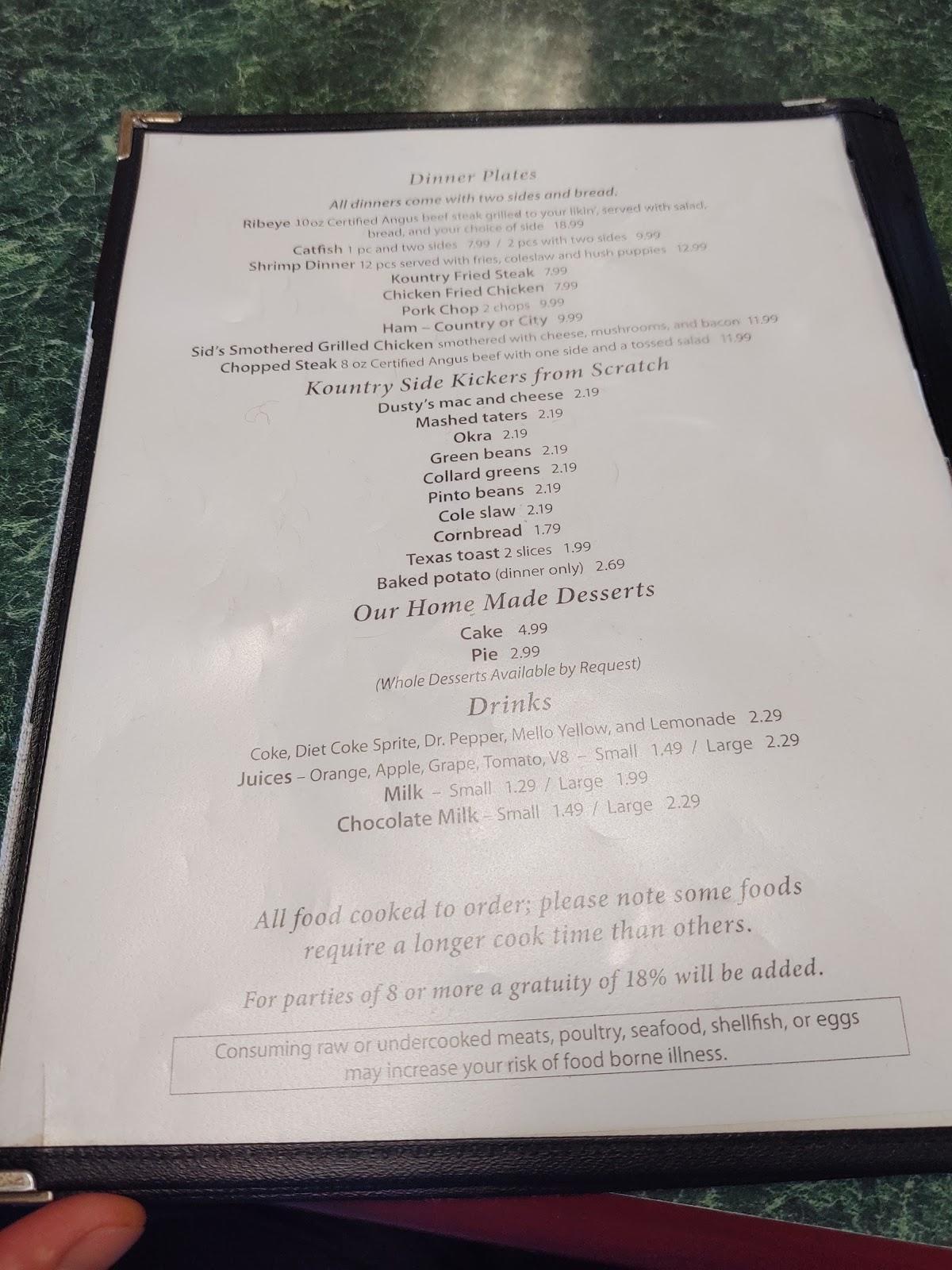 Menu at Mama’s Kountry Kitchen restaurant, Seymour