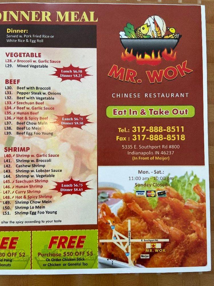 Menu at Mr. Wok restaurant, Indianapolis