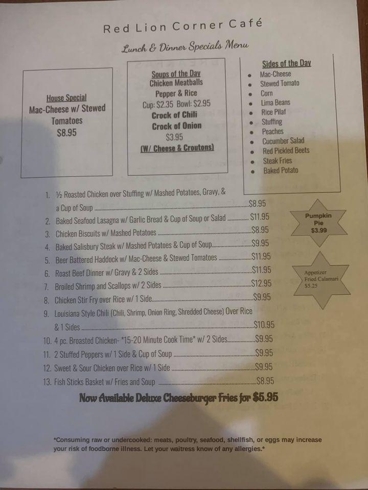Menu at Red Lion Corner Café restaurant, Red Lion