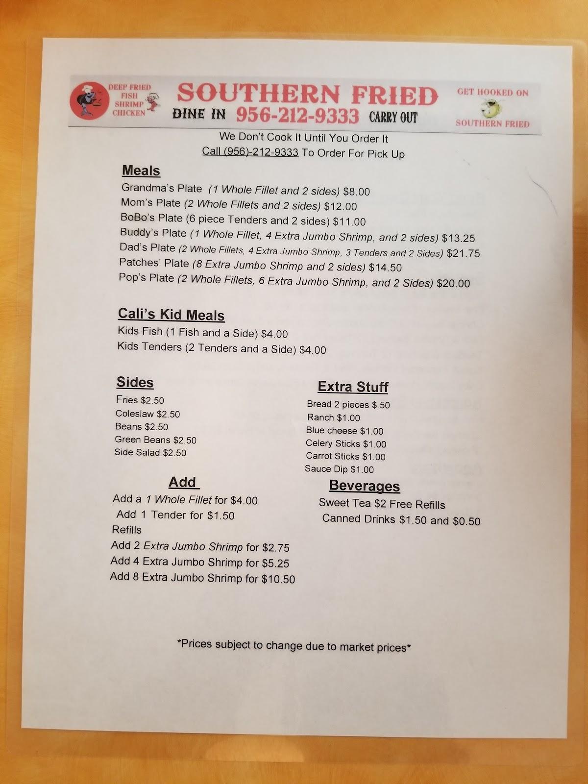Menu at Southern Fried restaurant, Mission, N Conway Ave
