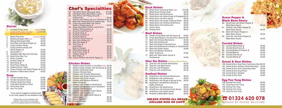 Menu at Teng Huang Palace restaurant, Falkirk