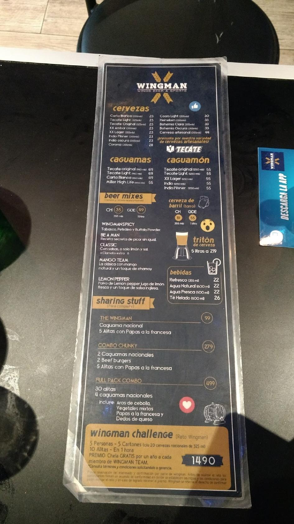 Menu at Wingman Patria pub & bar, Zapopan, Av. Patria 499