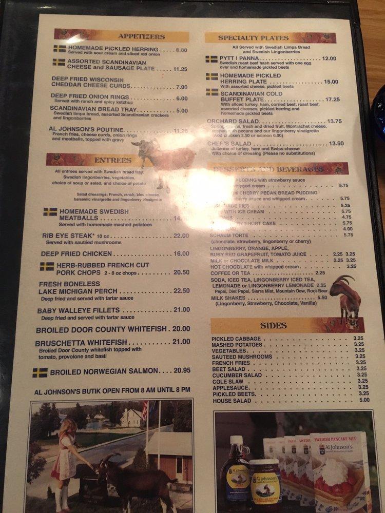 Menu at Al Johnson’s Swedish Restaurant & Butik, Sister Bay