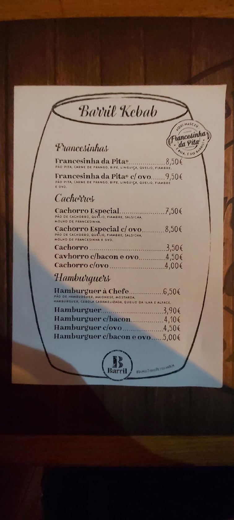 Menu em Barril - Francesinha da Pita & Kebab, Valongo