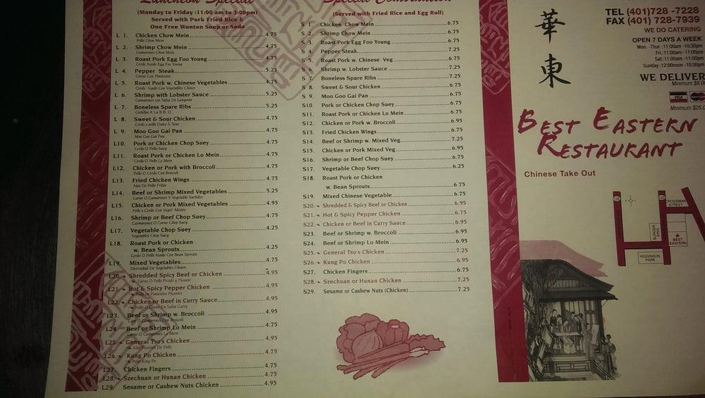 Menu at Best Eastern Restaurant, Central Falls