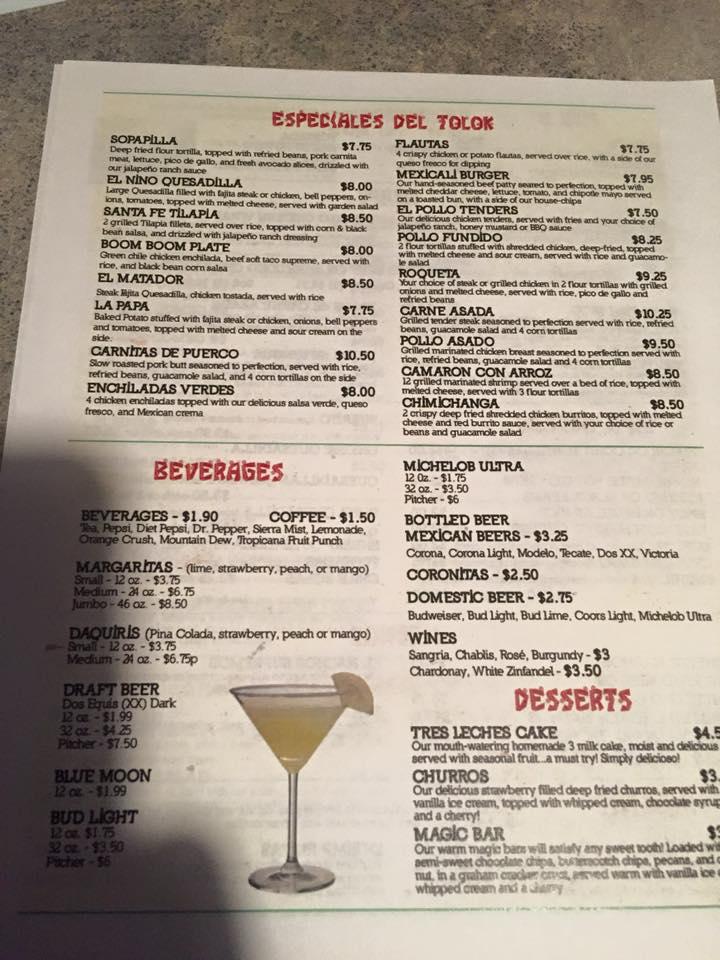 Menu at Blue Tolok Grill & Bar, Anderson
