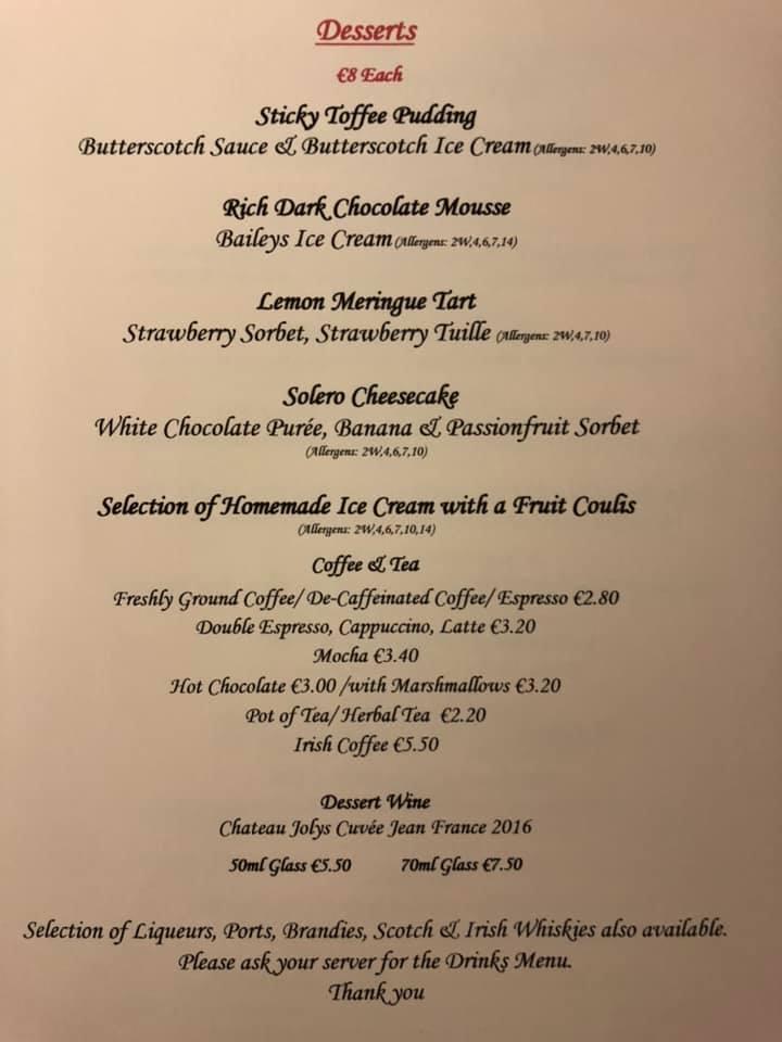 Menu at Doyle's Seafood Restaurant, Dingle
