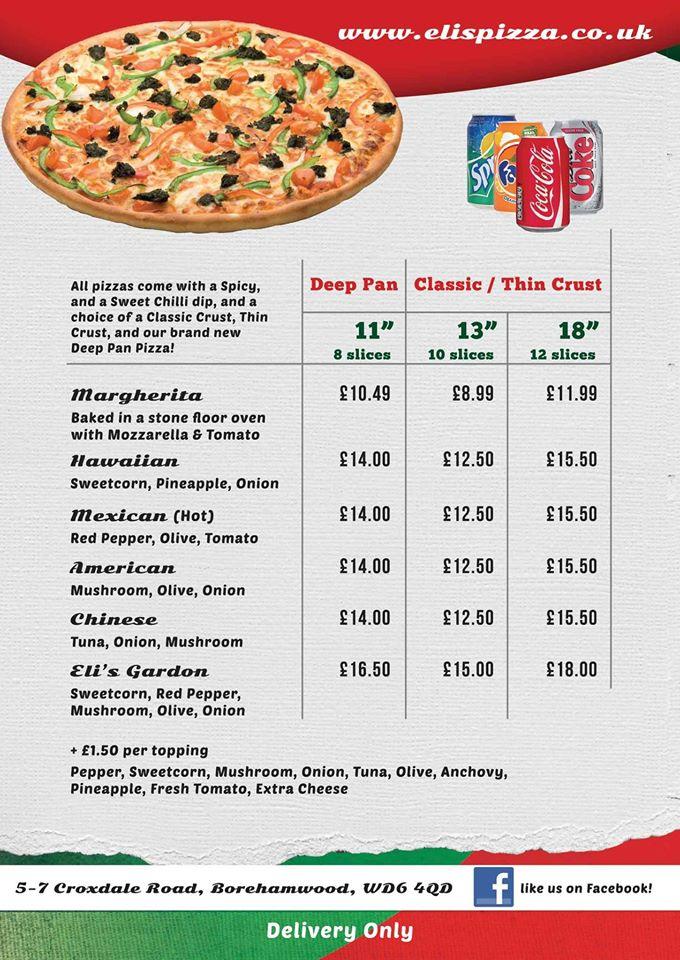 Menu at Eli's Pizza - (Borehamwood) pizzeria, Borehamwood