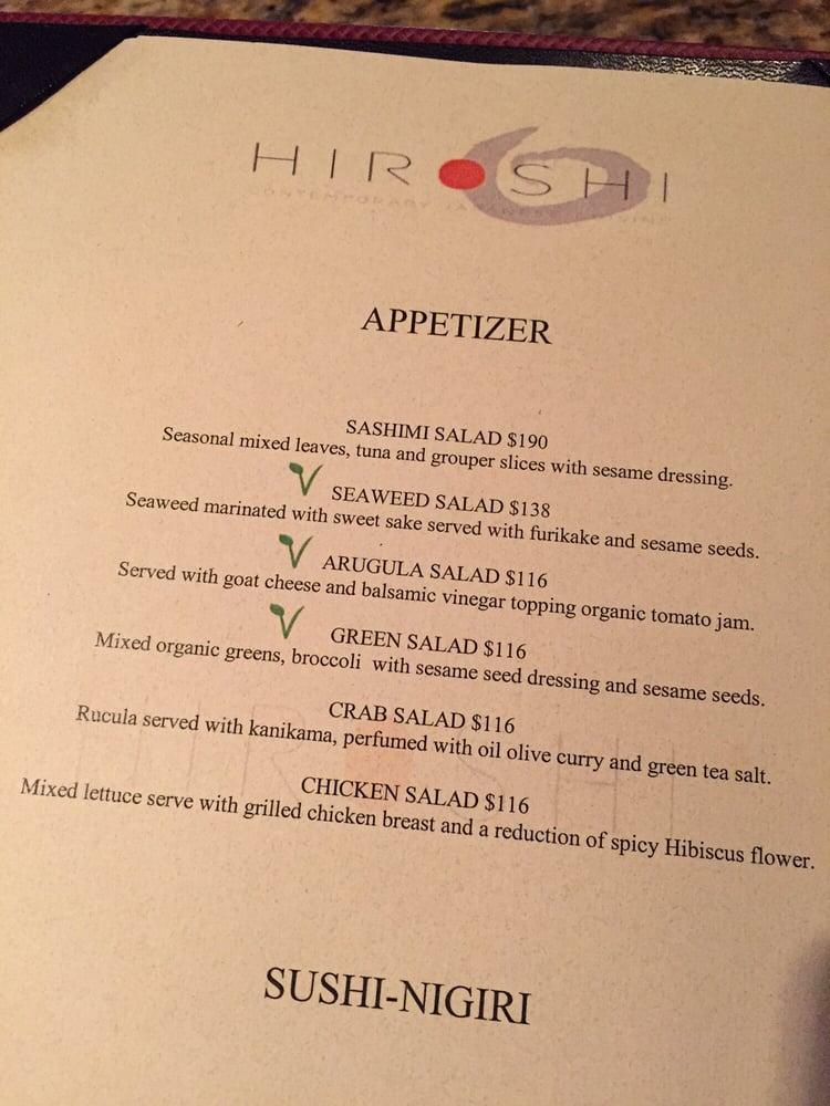 Menu at Hiroshi Japanese Restaurant, Cancún