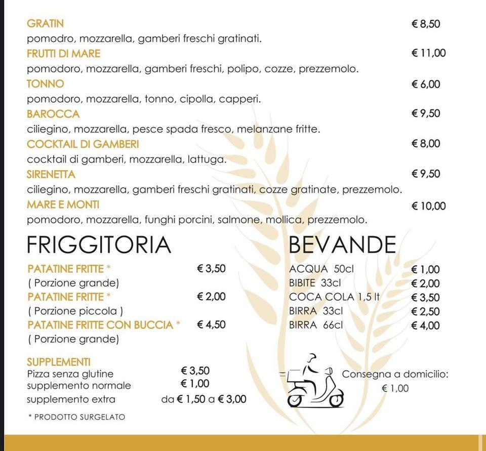 Menu da La Spiga ristorante, Ispica