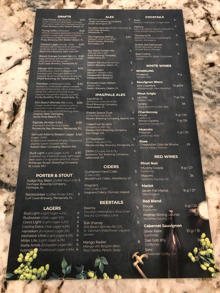 Menu at Tripp Tide Beach Bar, Fort Walton Beach