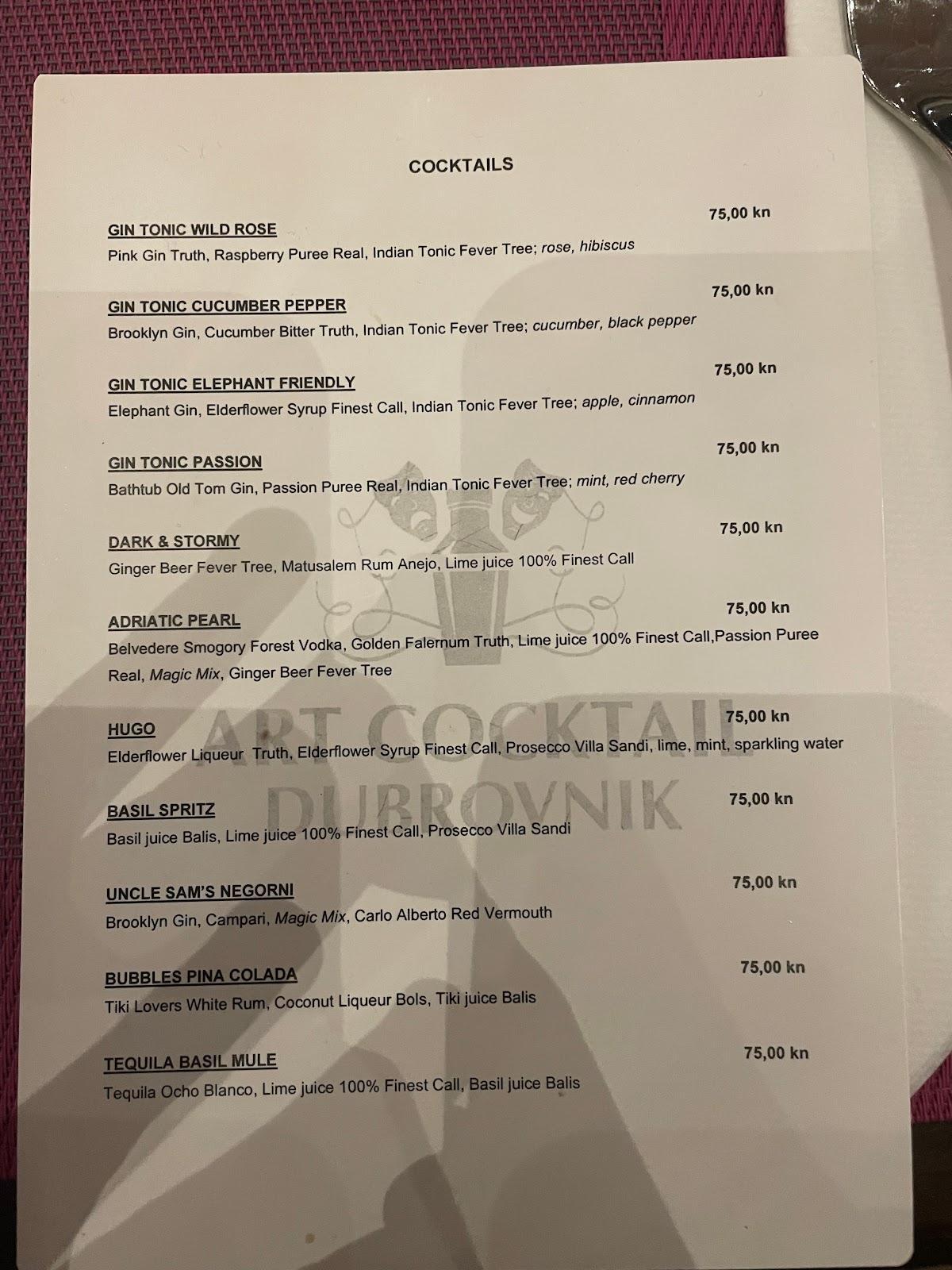 Menu at Restaurant Agora, Dubrovnik