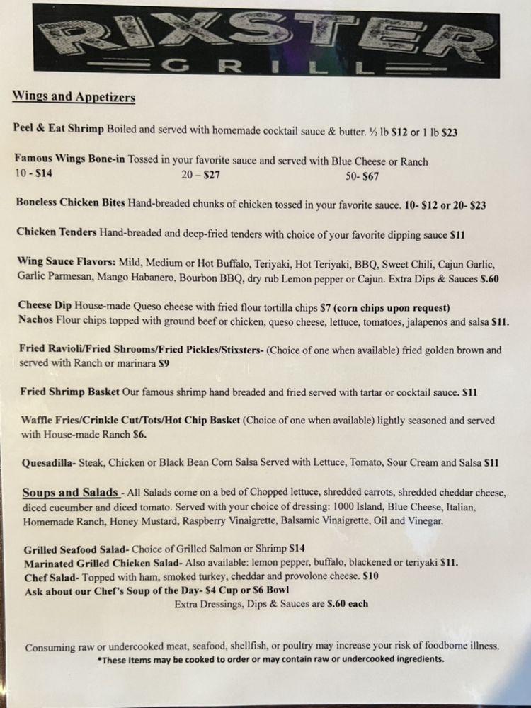 Menu at Rixster Grill pub & bar, High Point, Tinsley Dr Suite 159