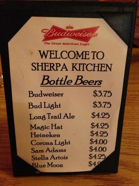 Menu at Sherpa Kitchen restaurant, Burlington