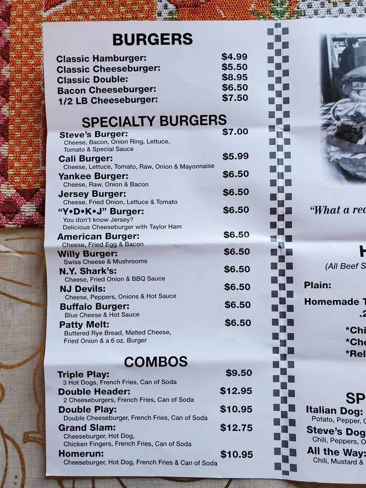Menu at Steve's Burgers restaurant, North Bergen