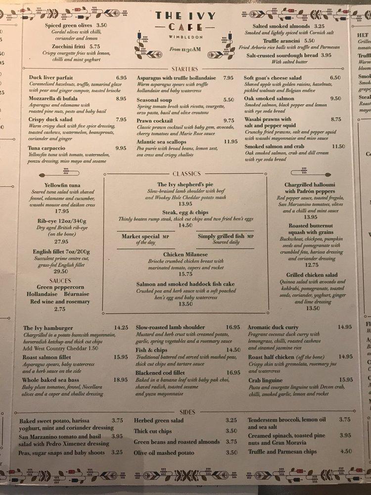 Menu at The Ivy Cafe Wimbledon Village, London