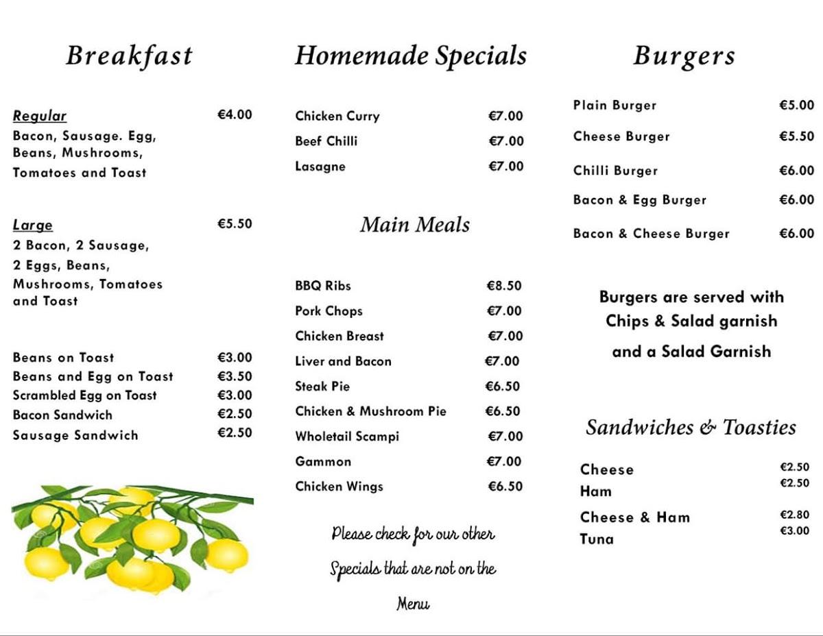 Menu at The Lemon Tree pub & bar, Benalmádena