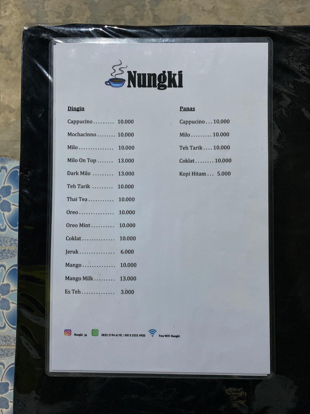Menu at Warung nungki cafe, Manurung