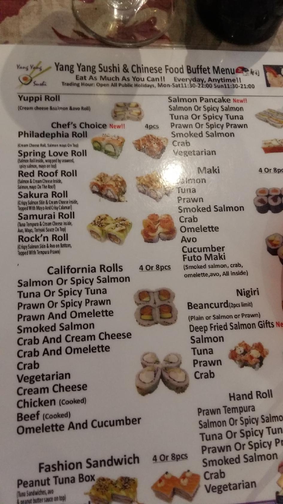 Menu at Yang Yang Chinese Restaurant & Sushi Bar, Cape Town