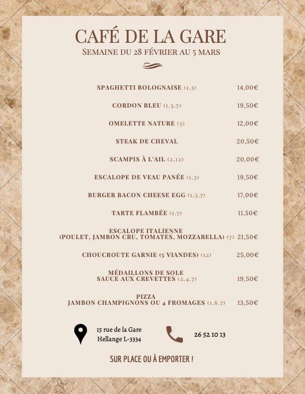Menu au Café de la Gare, Frisange