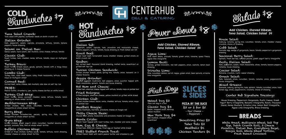 Menu at Center Hub Deli & Catering cafe, Cincinnati