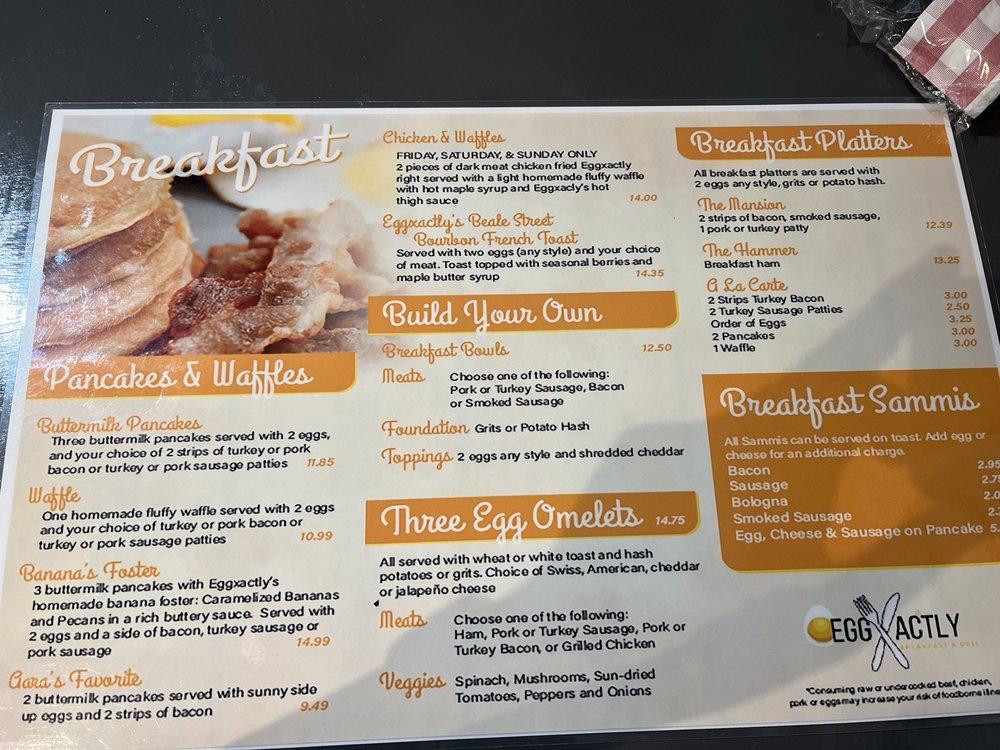 Menu at Eggxactly Breakfast & Deli restaurant, Memphis