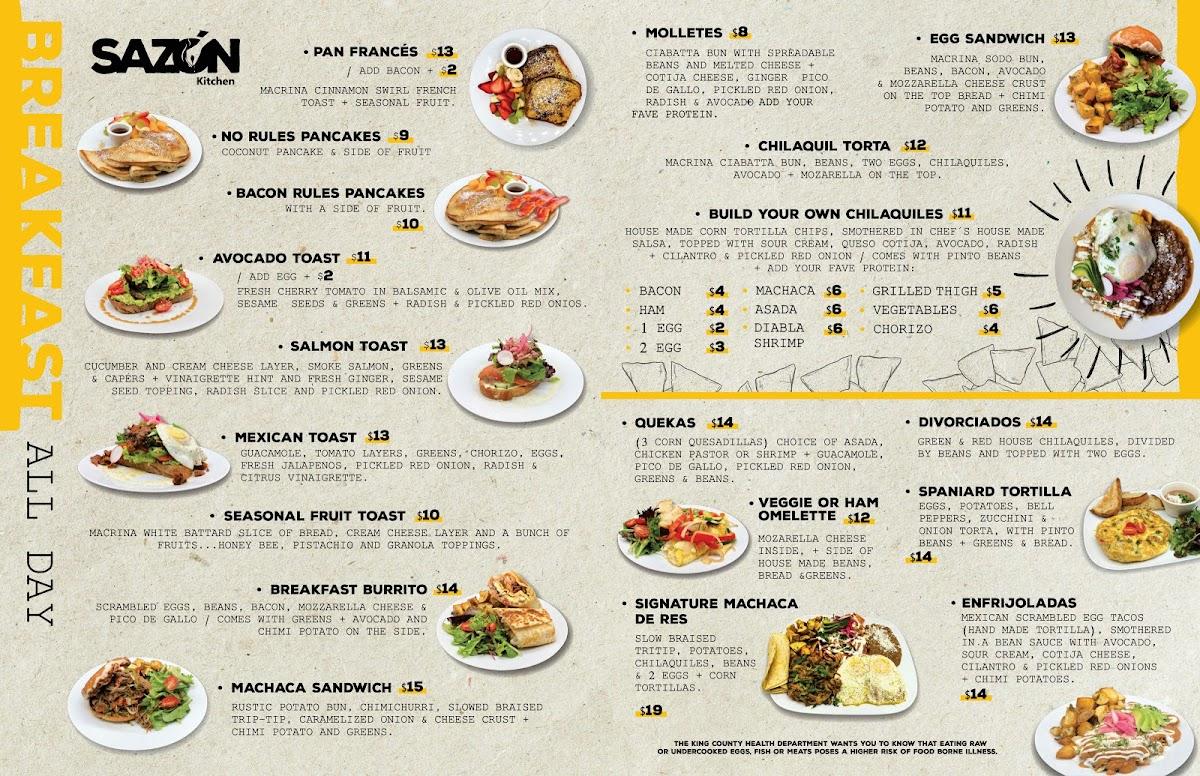 Menu at Sazon Kitchen restaurant, Seattle