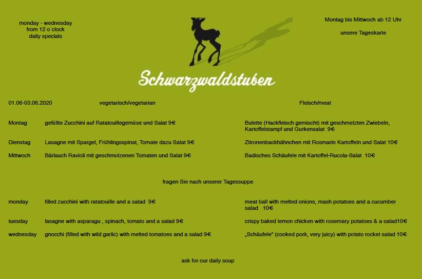Menu at Schwarzwaldstuben restaurant, Berlin