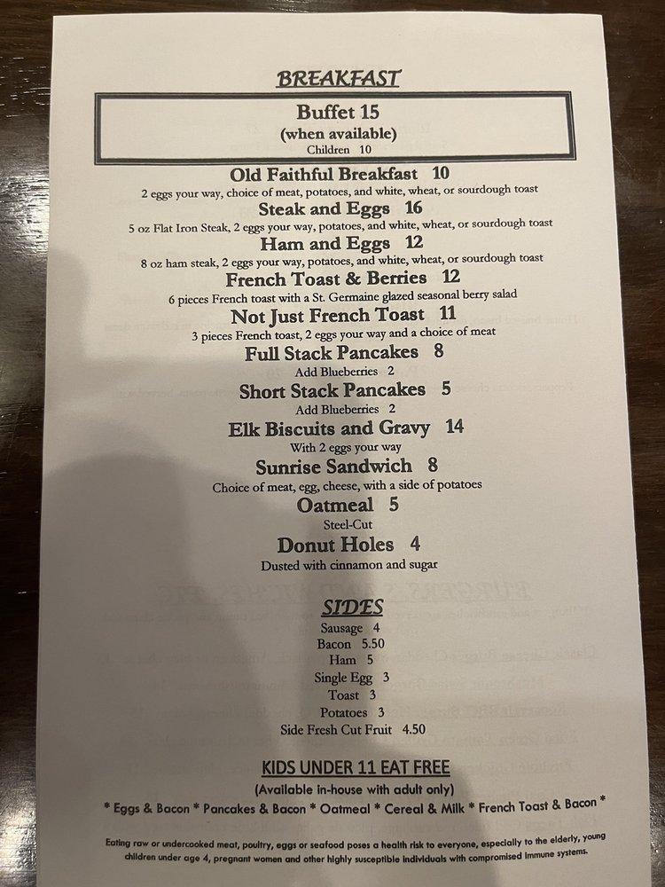 Menu at The Branch Restaurant & Bar, West Yellowstone