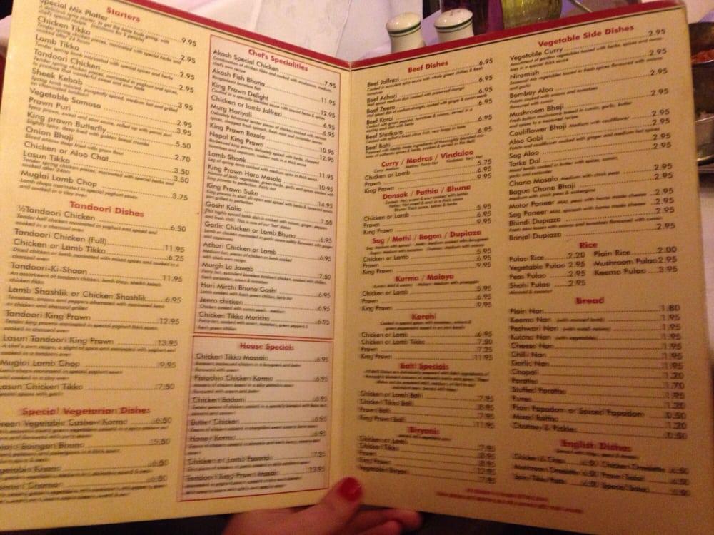 Menu at Akash Tandoori Restaurant, Radlett, 195 Watling St