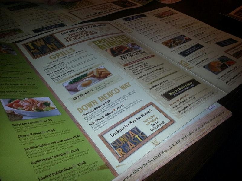 Menu at Dragonfly restaurant, Merthyr Tydfil, Rhydycar Leisure Park
