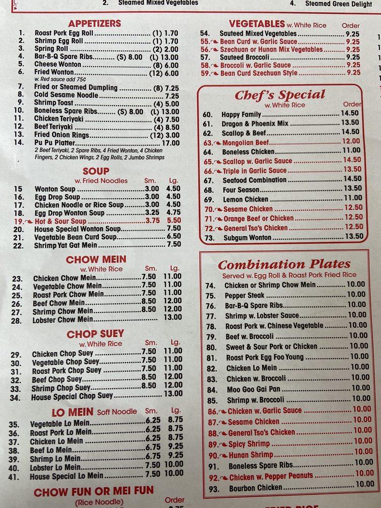 Menu at Food Sing restaurant, Hudson