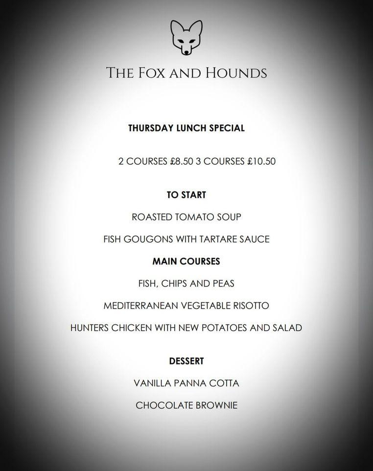 Menu at The Fox & Hounds Great Moulton pub & bar, Long Stratton, Frith Way