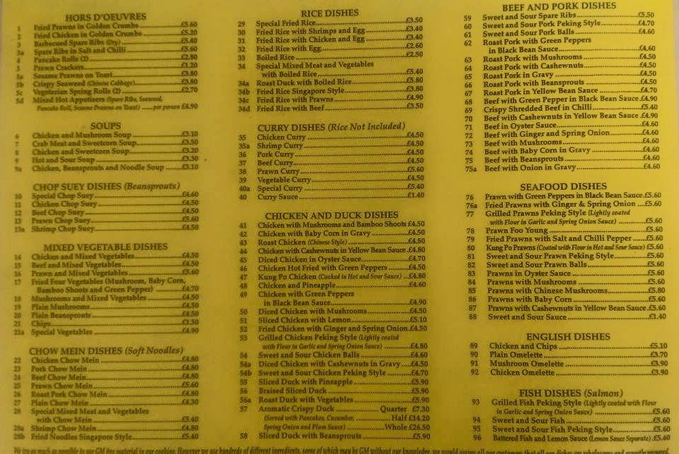 Menu at Golden Palace fast food, Dorking