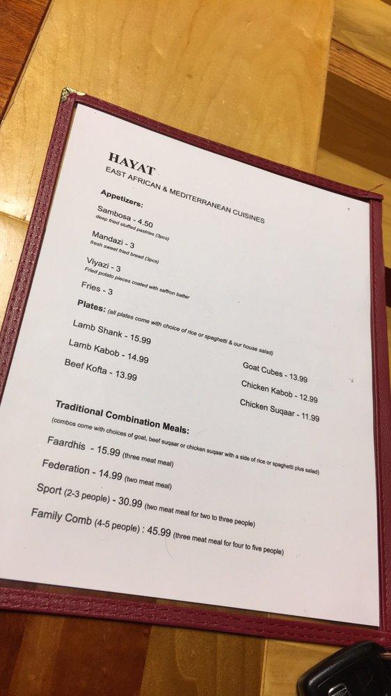 Menu at Hayat - African Halal Restaurant, Beaverton