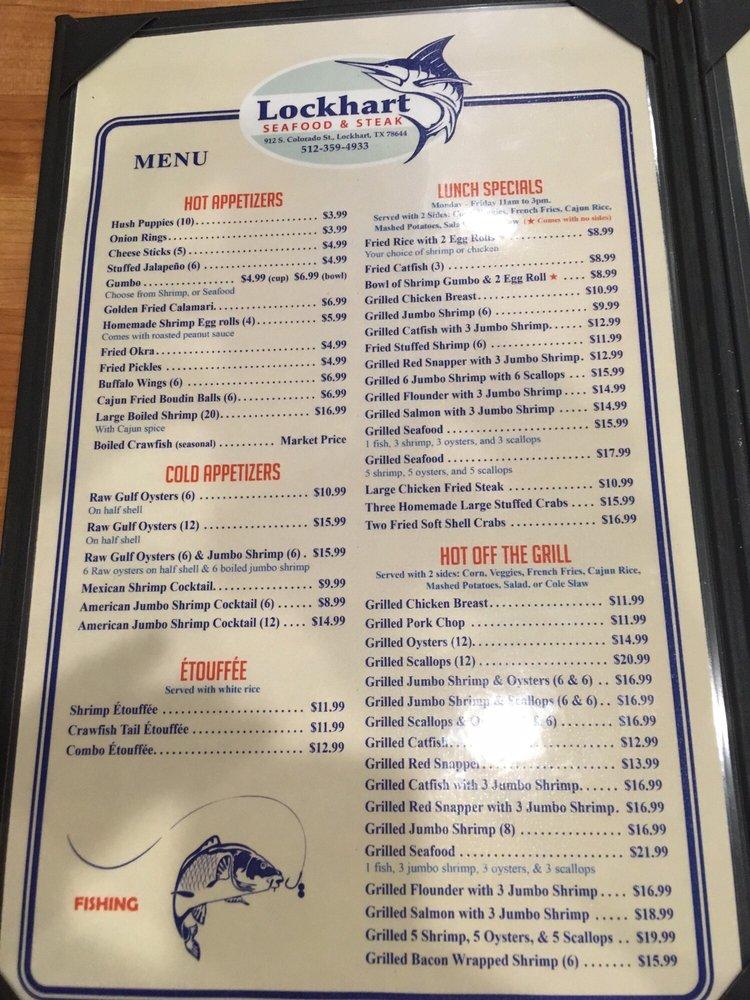Menu at Lockhart Seafood and Steak steakhouse, Lockhart