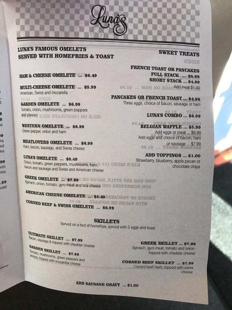 Menu at Luna's Family Restaurant, Brunswick
