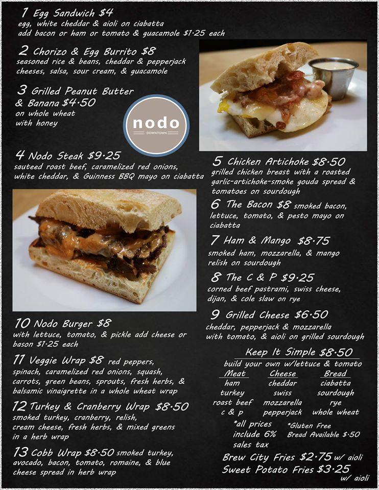 Carta del restaurante Nodo Downtown, Iowa City, 5 S Dubuque St