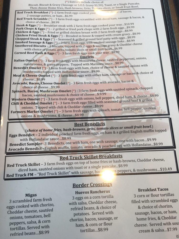 Menu at Red Truck Cafe, Plano