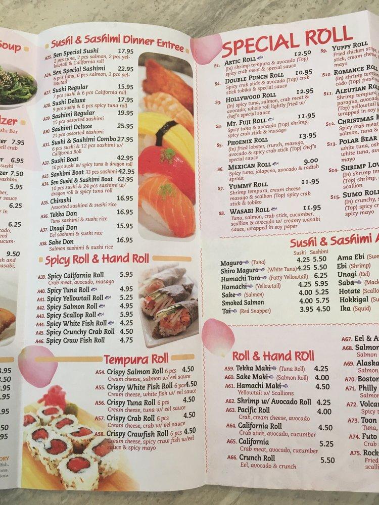 Menu at Sen Sushi and Hibachi Grill restaurant, Arlington
