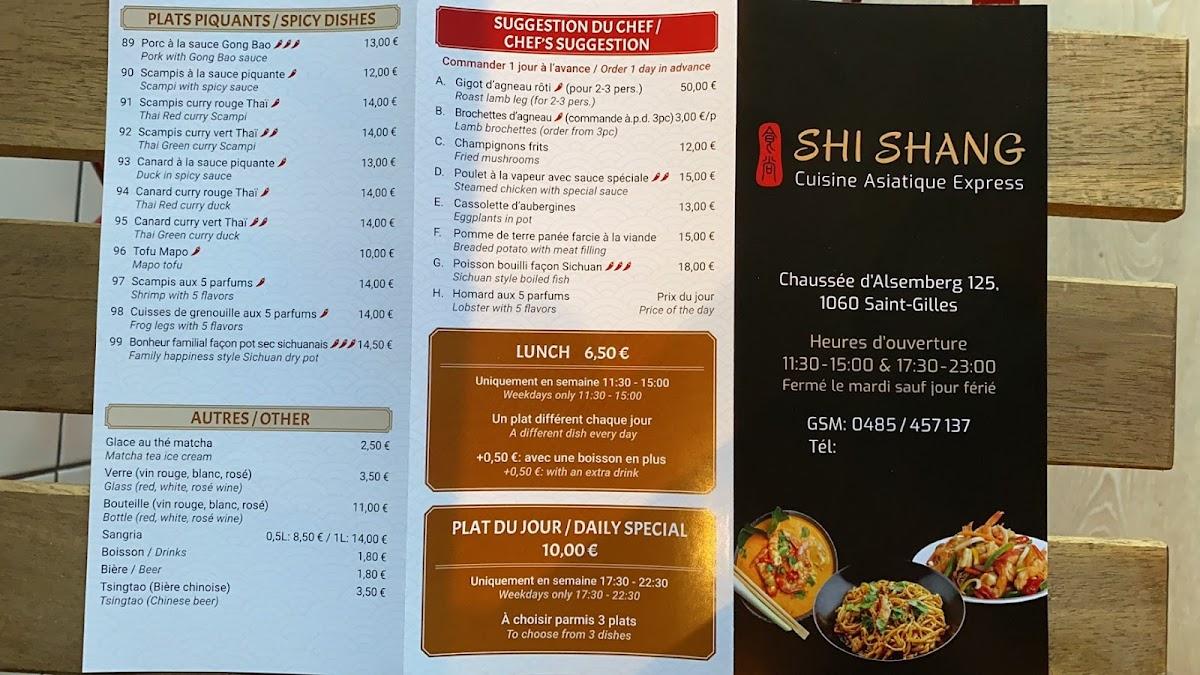 Menu at Shi Shang, Saint-Gilles