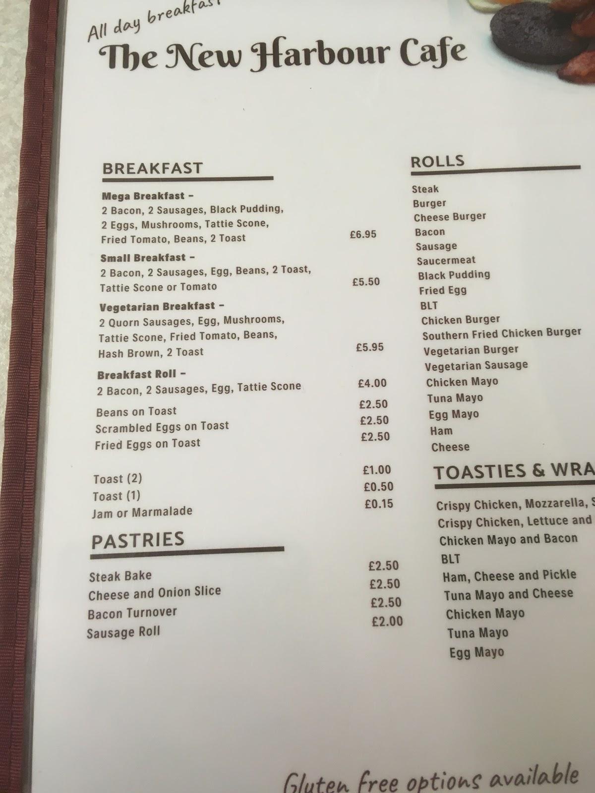 Menu at The New Harbour Cafe, Lerwick