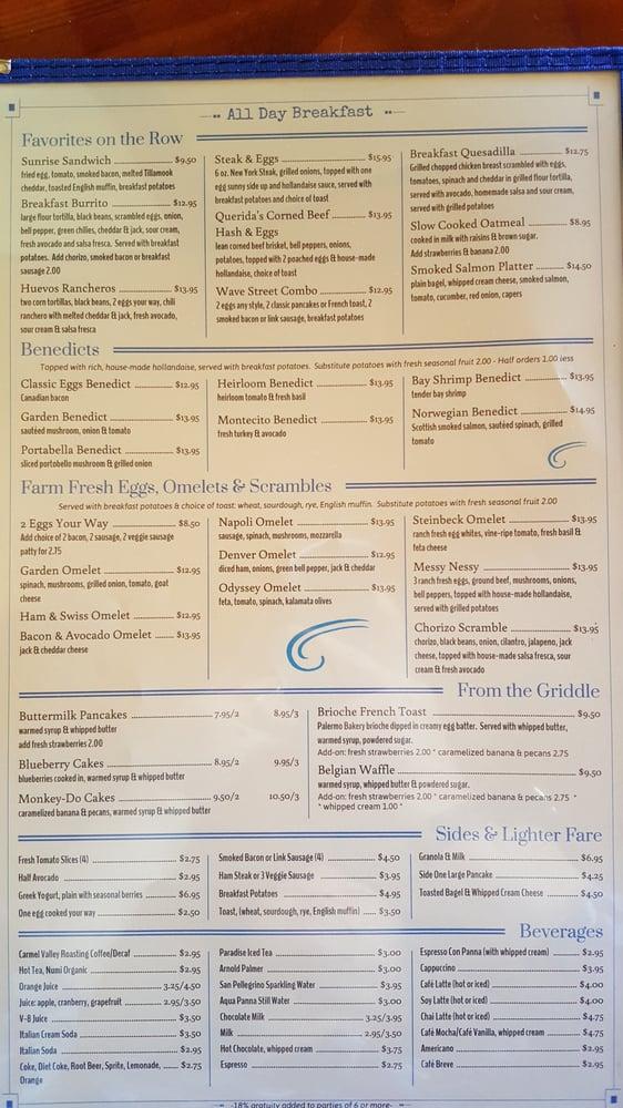 Carta de Wave Street Cafe, Monterrey
