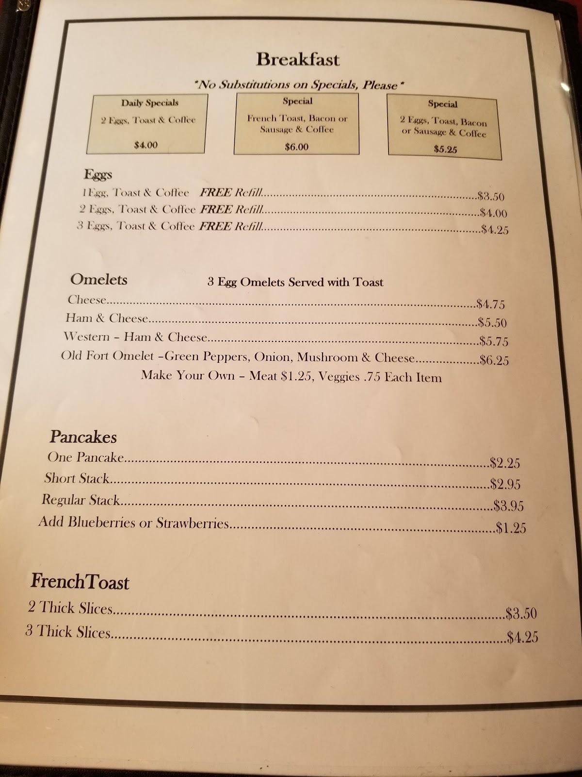 Menu at Ye Old Fort Diner restaurant, Fort Edward