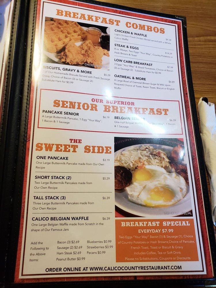 Menu at Calico County Restaurant, Amarillo