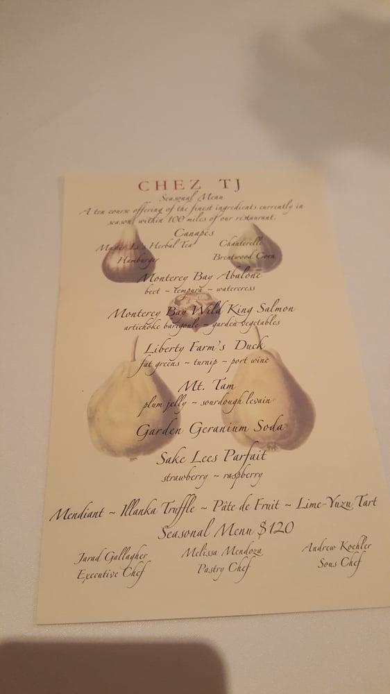 Menu at Chez TJ restaurant, Mountain View