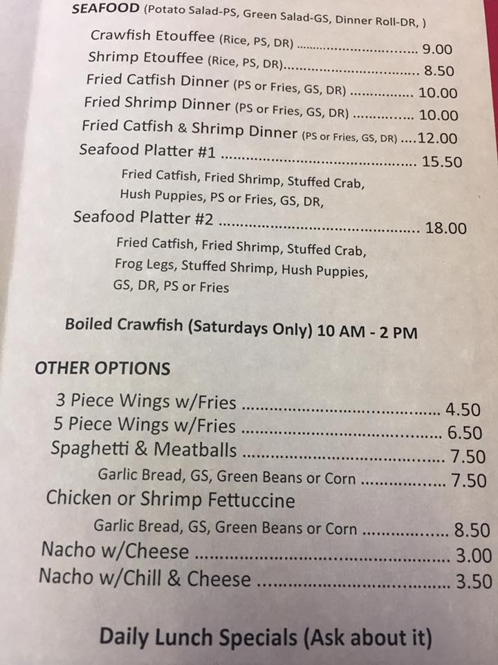 Menu at Dazzit Seafood Café restaurant, Lake Charles