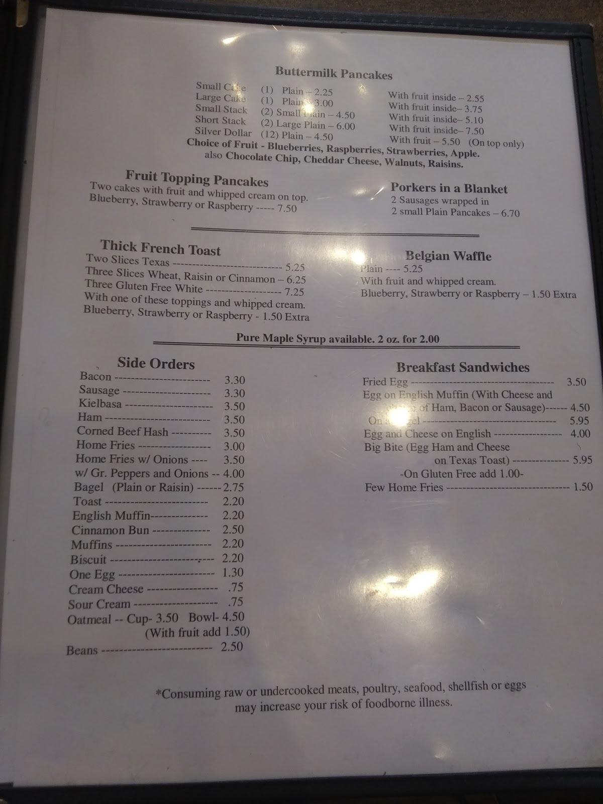 Menu at Downtown Diner restaurant, Augusta
